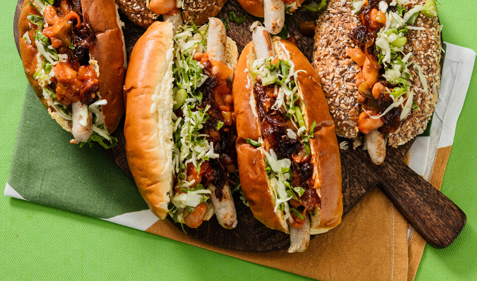 Boerie Rolls with Spicy fried onions and tomato chutney beans | Flora