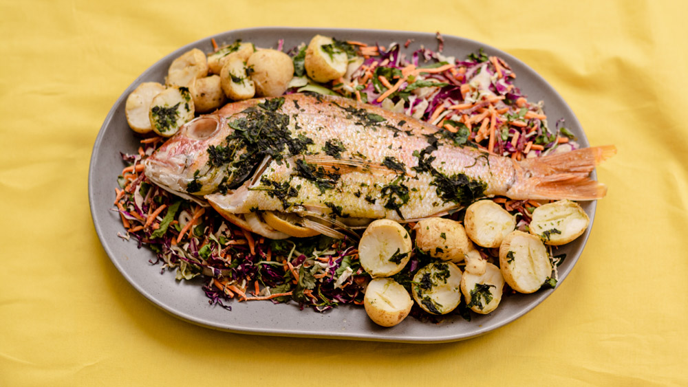 Braai Baked whole fish with herby Butter | Flora