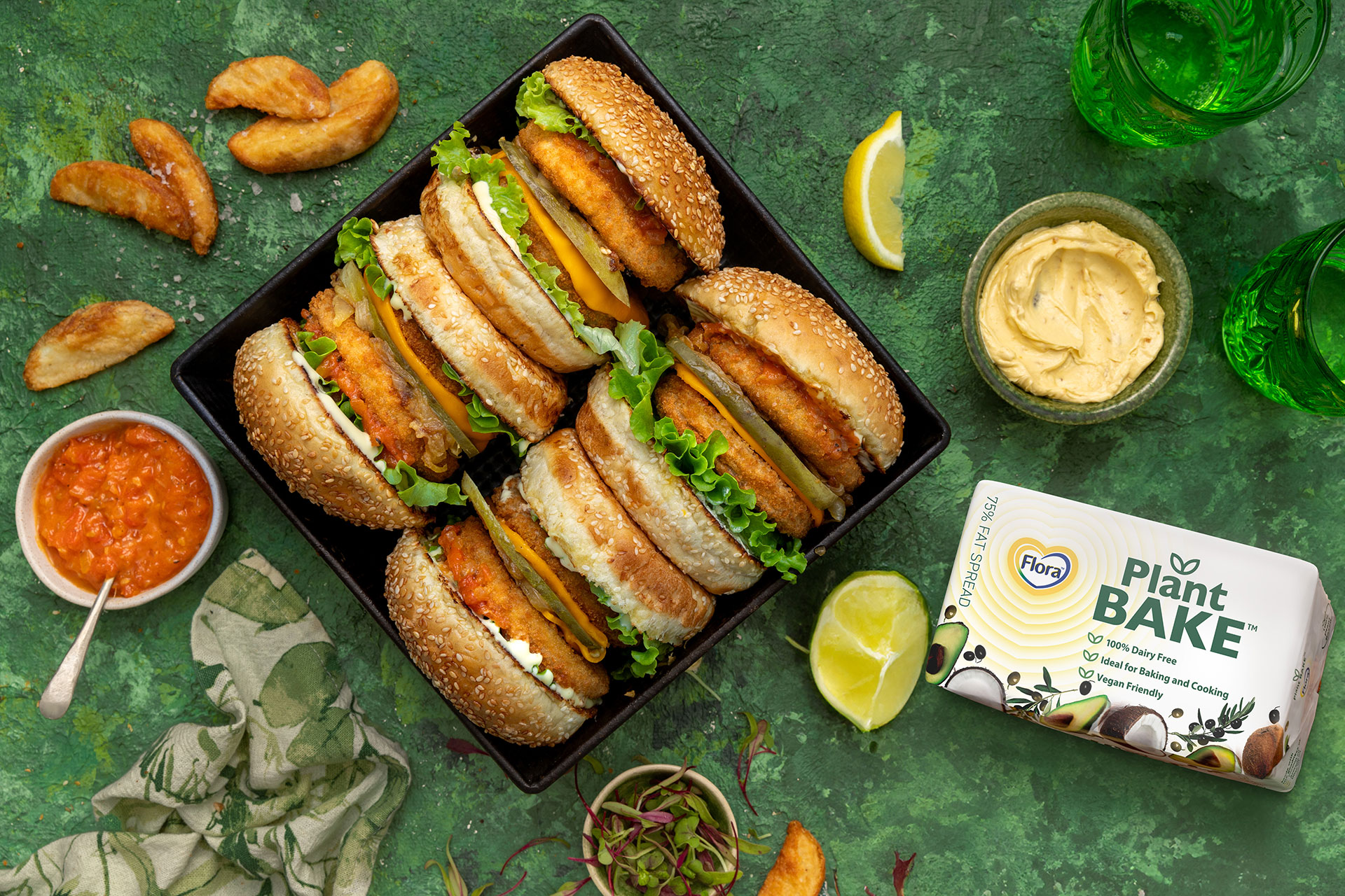 Stacked Chicken-style Burger with Caramelised Onions & Tomato Relish ...